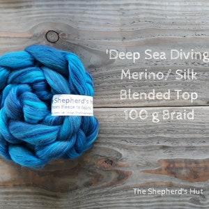 Merino Silk 'deep Sea Diving' Blended Top 100g Braid for Spinning and ...