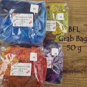 BFL Grab Bags 50g Mixed Hand Dyed Fleece Wool and Top for Spinning and ...