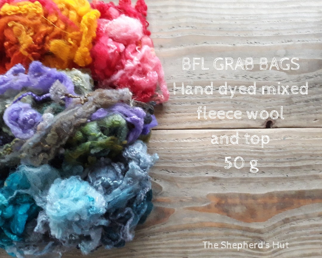 BFL Grab Bags 50g Mixed Hand Dyed Fleece Wool and Top for Spinning and ...
