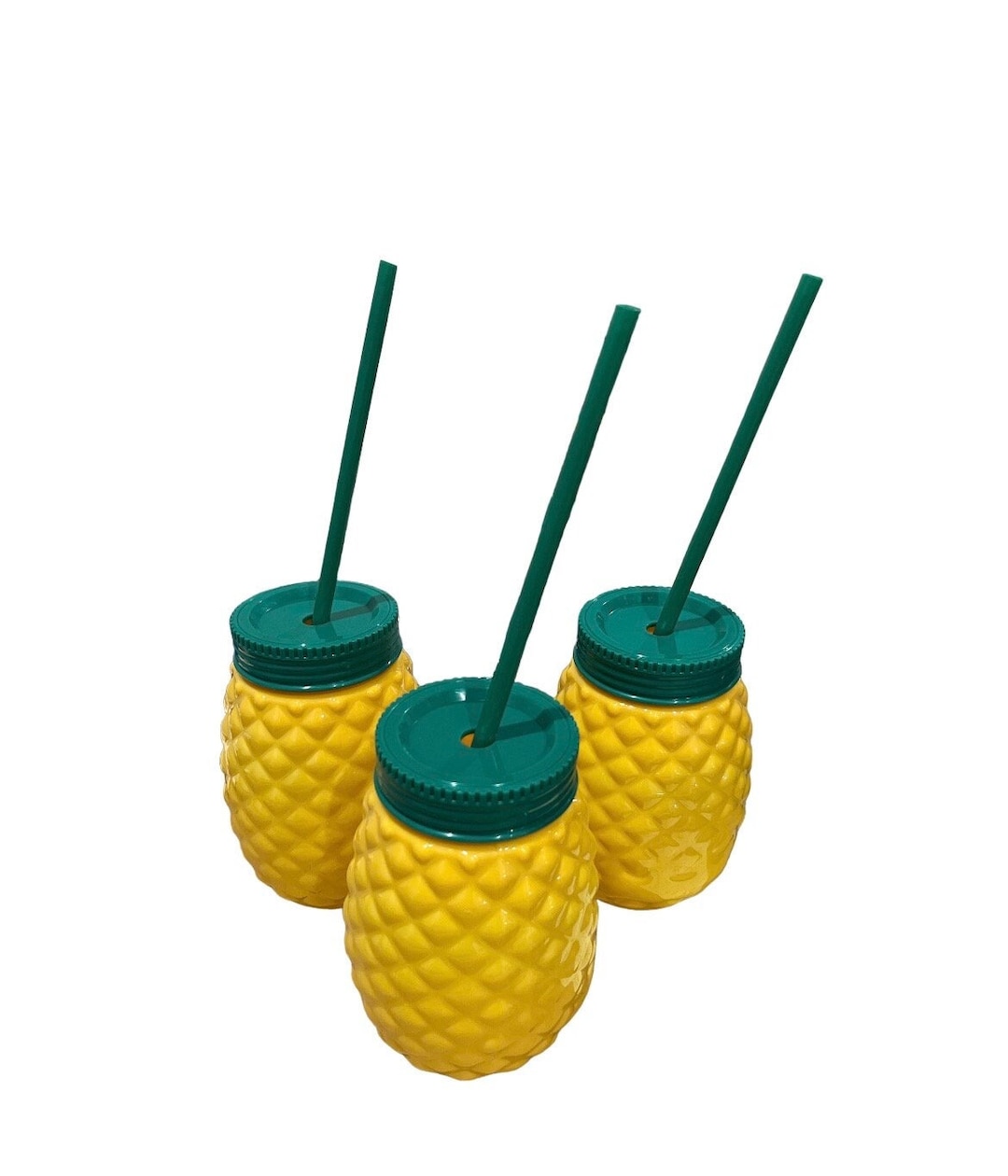 Set of Reusable Plastic Pineapple Shape Cups 20 Ozs. Bottle Drinking ...