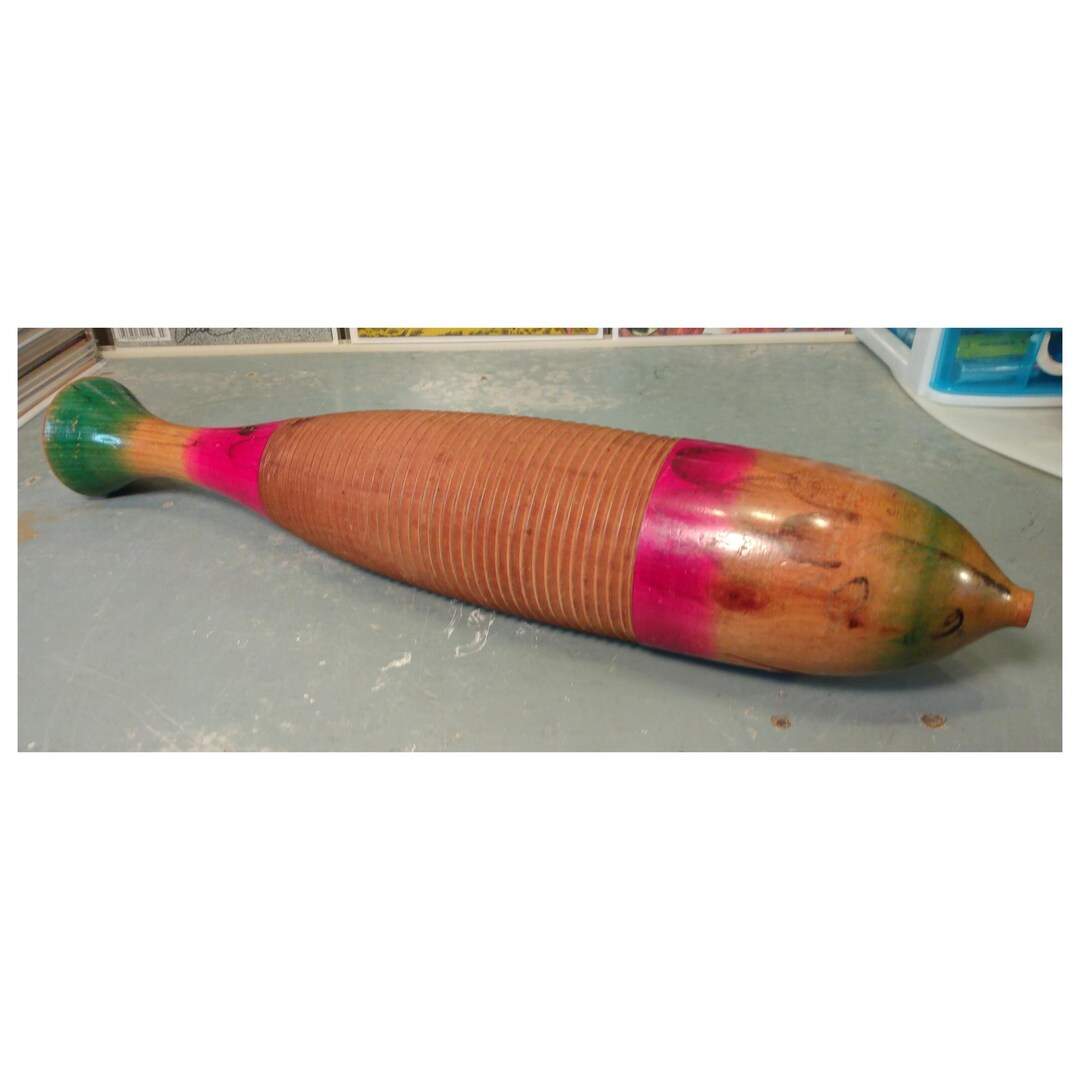 Vintage Large 16.5 Guiro Painted Fish Percussion Instrument Latin Wood ...