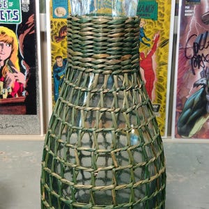 Vintage Wicker Wrapped Glass Carafe and Set of Six Cups Green - Etsy