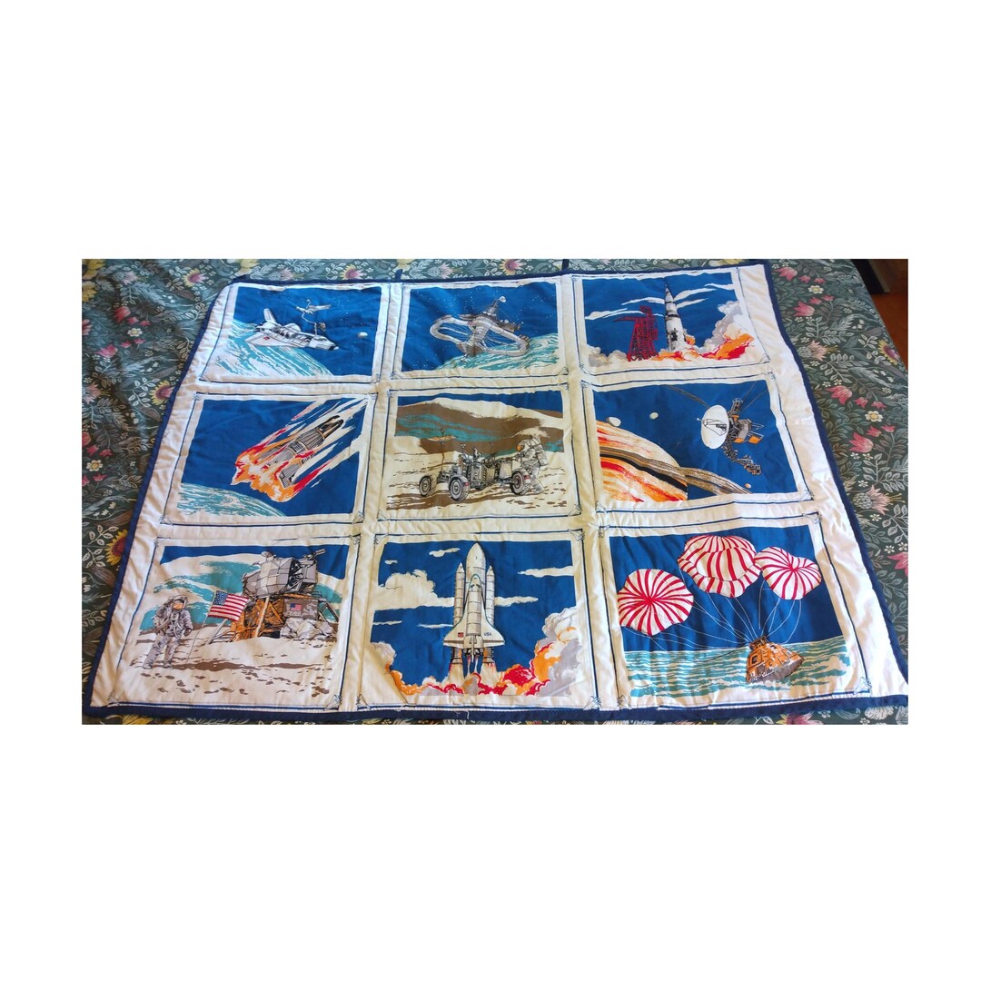 Vintage Handmade Quilted NASA Space Capsule Shuttle Apollo Hanging ...