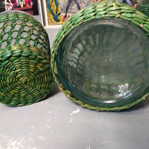 Vintage Wicker Wrapped Glass Carafe and Set of Six Cups Green - Etsy