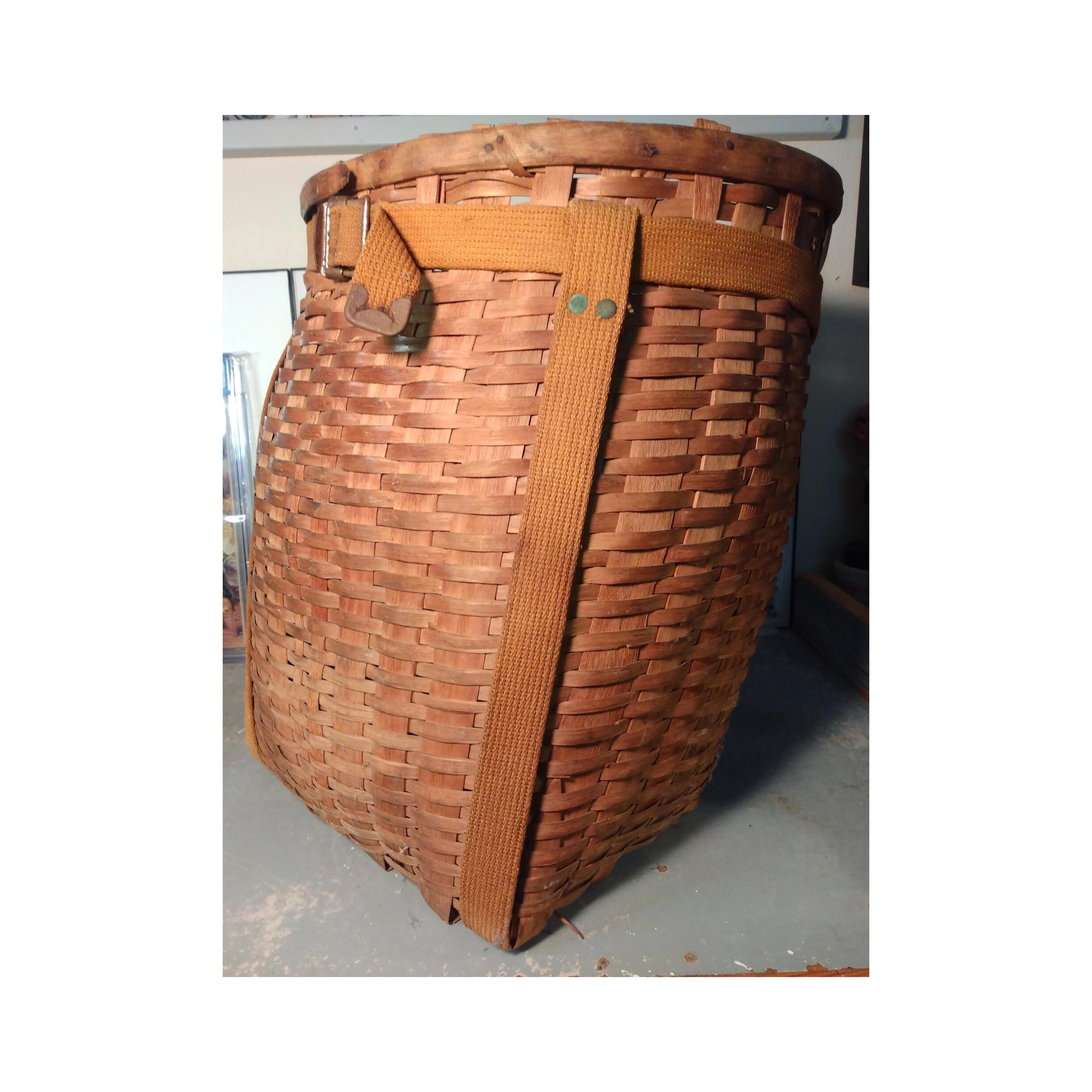 Antique 17 Tall Adirondack Trapper Hunter Gather Basket Backpack Canvas ...