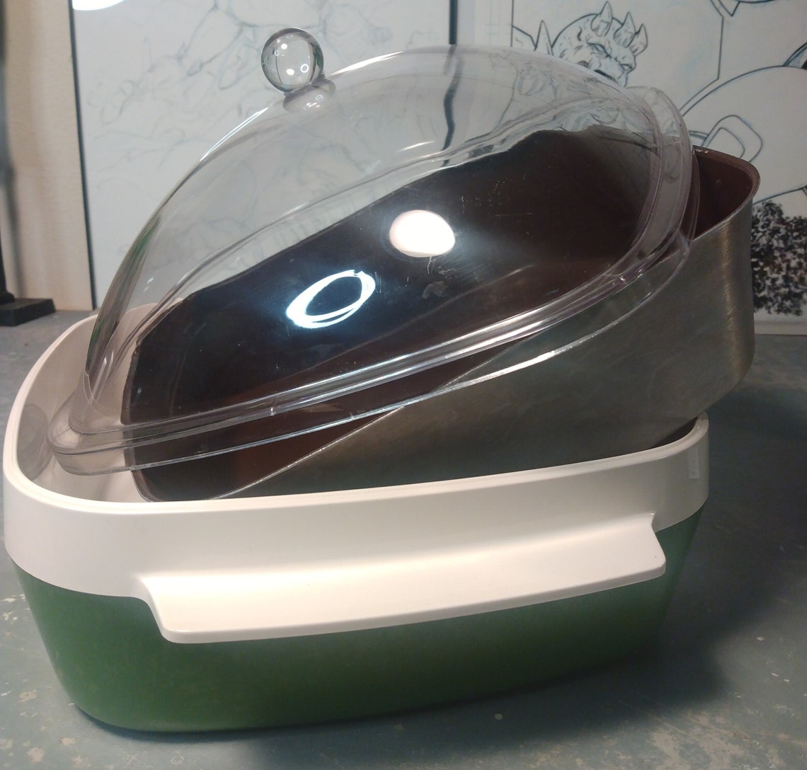 Vintage MCM Modern Atomic Acrylic Clear Green White Dome Top Bun Warmer ...