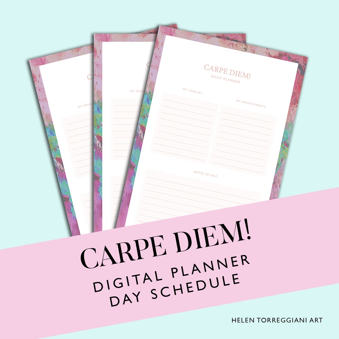 Carpe Diem Digital Planner, Day Planner, Pretty in Pink, Daily ...