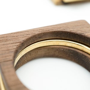 Gold Wood Layers Stacking Ring, Open Square Wooden Ring, for Women and ...
