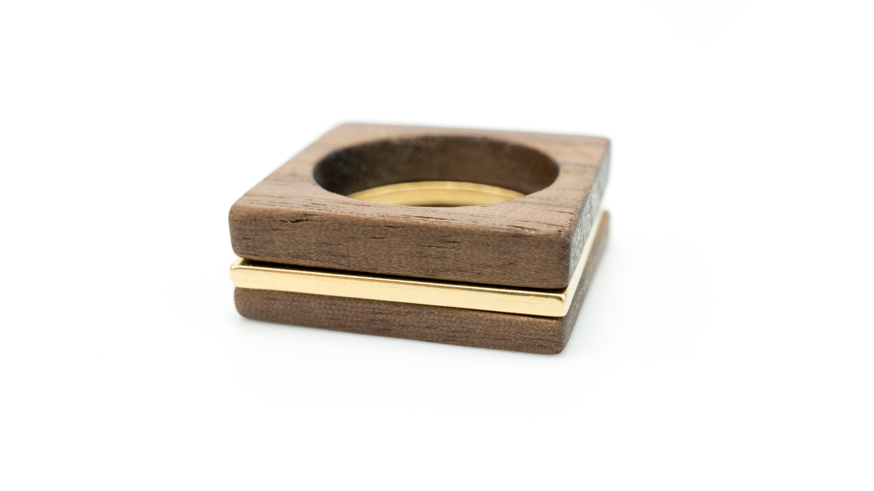 Gold Wood Layers Stacking Ring, Open Square Wooden Ring, for Women and ...