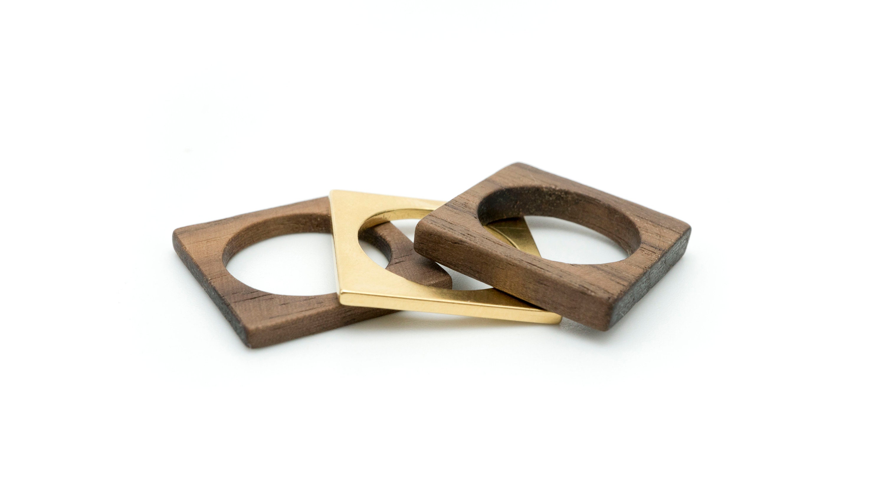 Gold Wood Layers Stacking Ring, Open Square Wooden Ring, for Women and ...