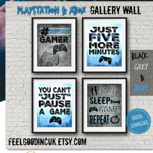 SET OF FOUR Video Game Posters Xbox and Playstation Blue | Etsy