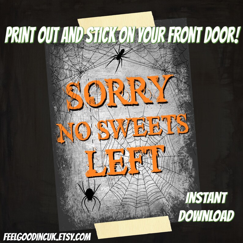 Halloween Door Sign Sorry No Sweets Left Halloween Decor | Etsy
