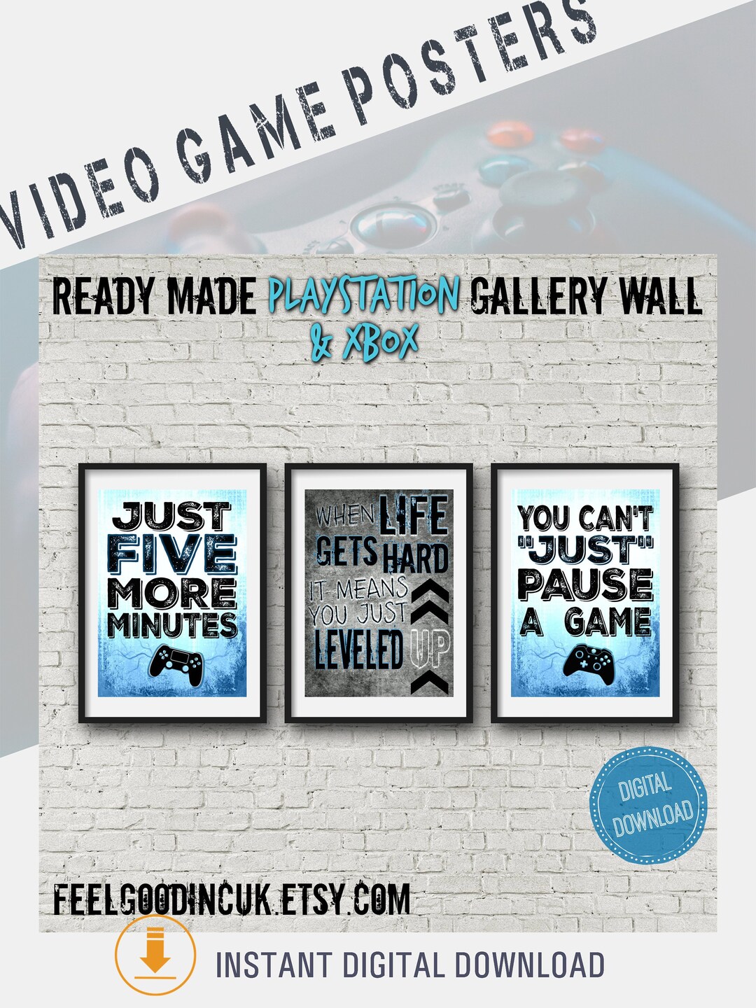 Set of Three XBOX and PLAYSTATION Video Game Prints for Gamer Room or ...