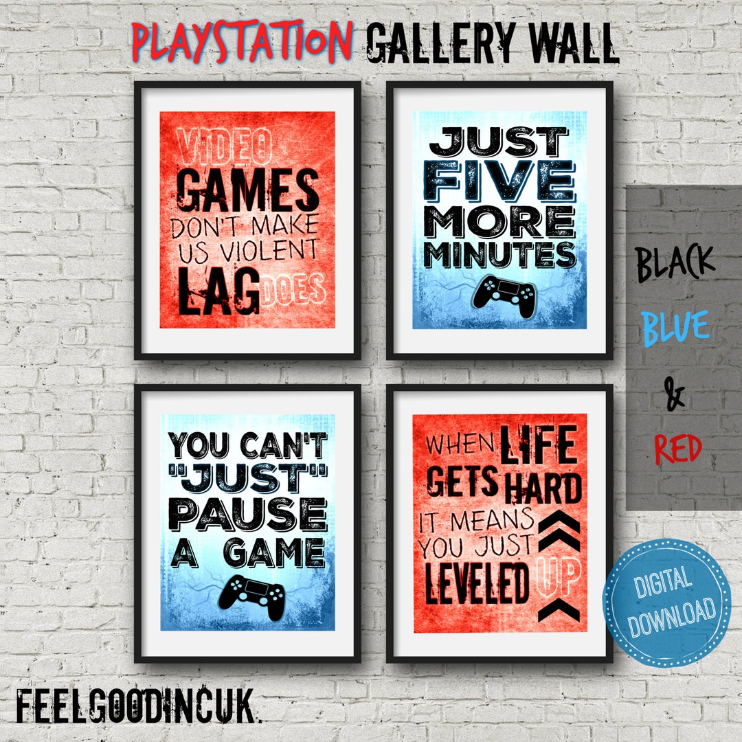 Set of Four Video Game Prints Playstation Controller Red - Etsy