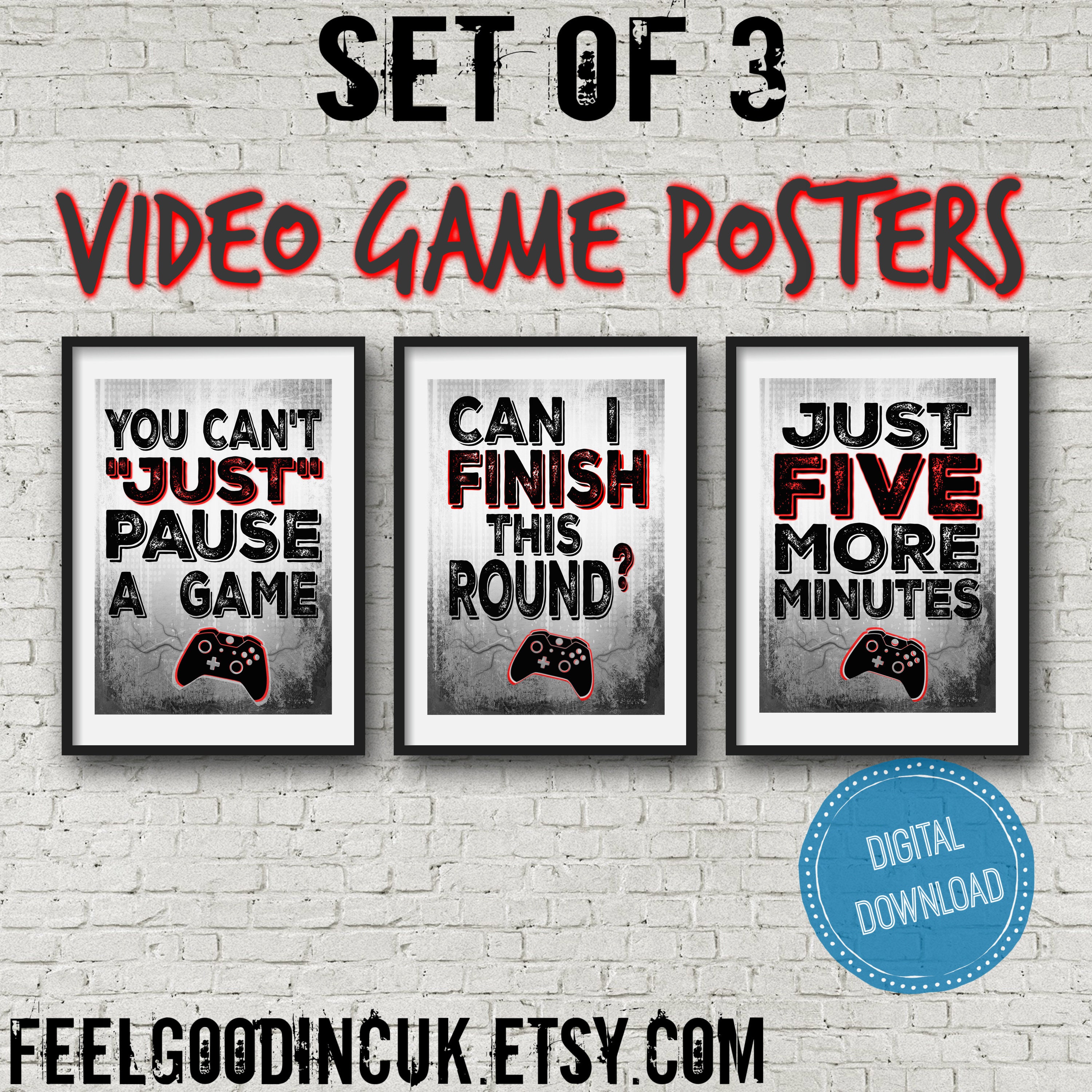 Red XBOX Video Game Posters Set of Three Xbox Controller | Etsy UK