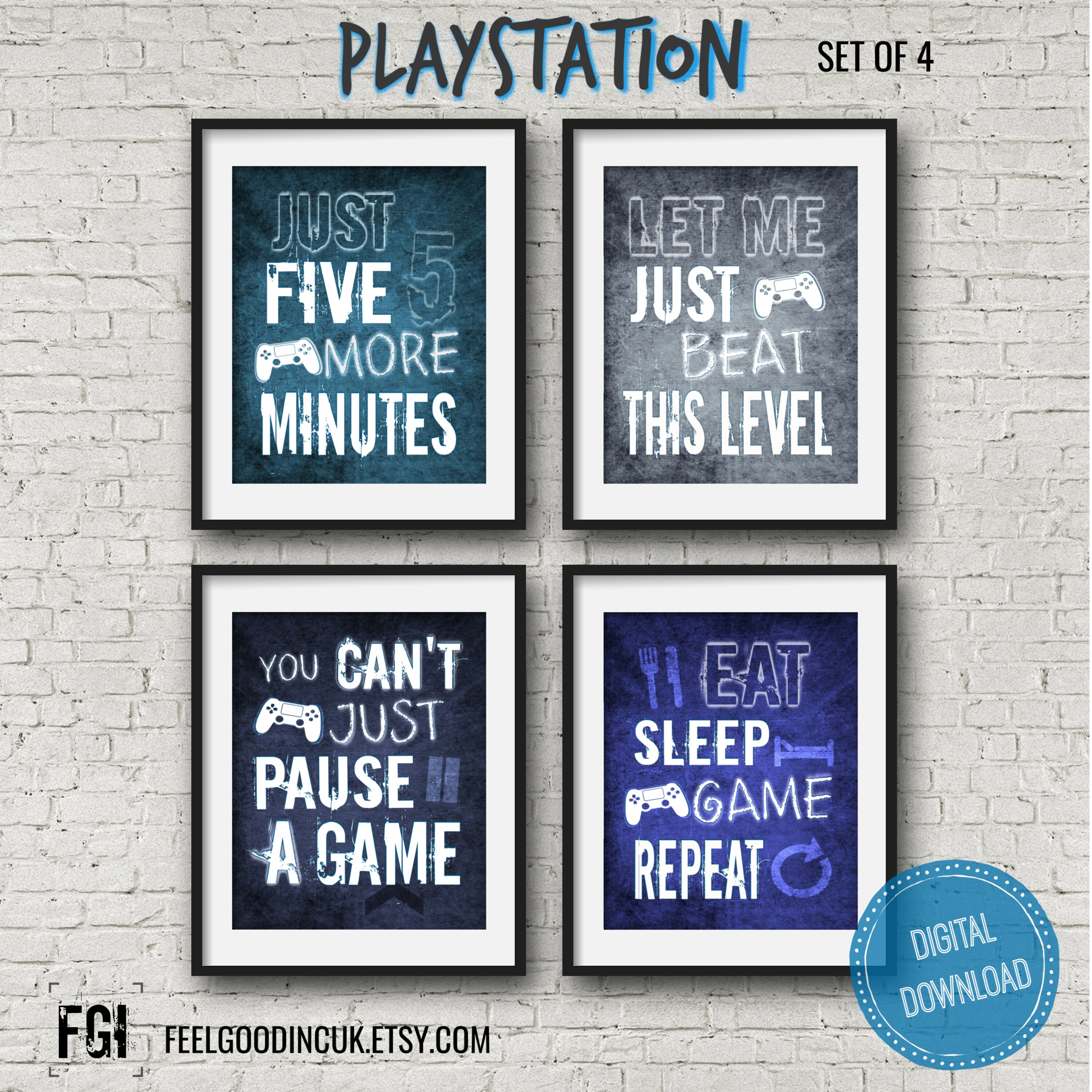 PLAYSTATION SET Four Blue Video Game Posters Gamer Wall Art | Etsy Canada