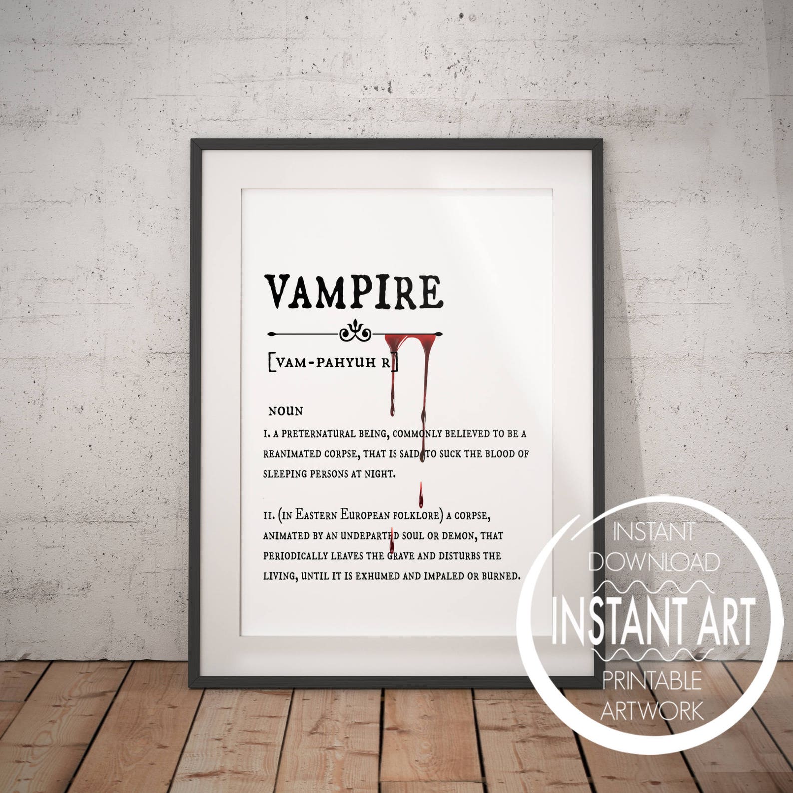 Halloween Vampire Wall Art Vampire Definition instant | Etsy