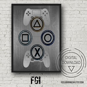 Teen Boy Bedroom, Playstation, Gaming Art, Set of Four, Game Room Art ...