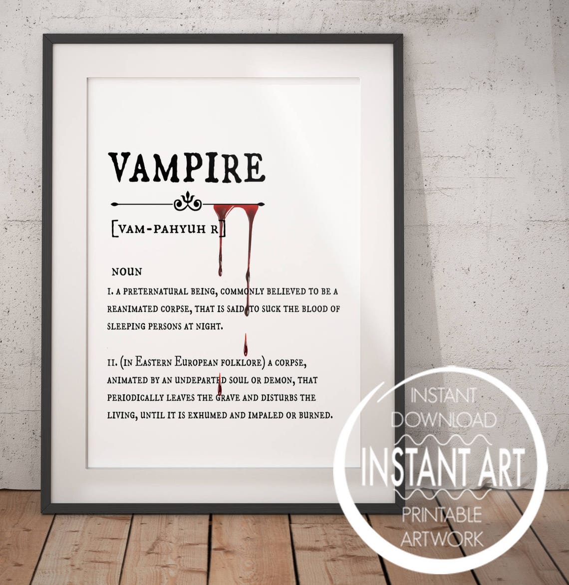 Halloween Vampire Wall Art Vampire Definition Instant - Etsy UK