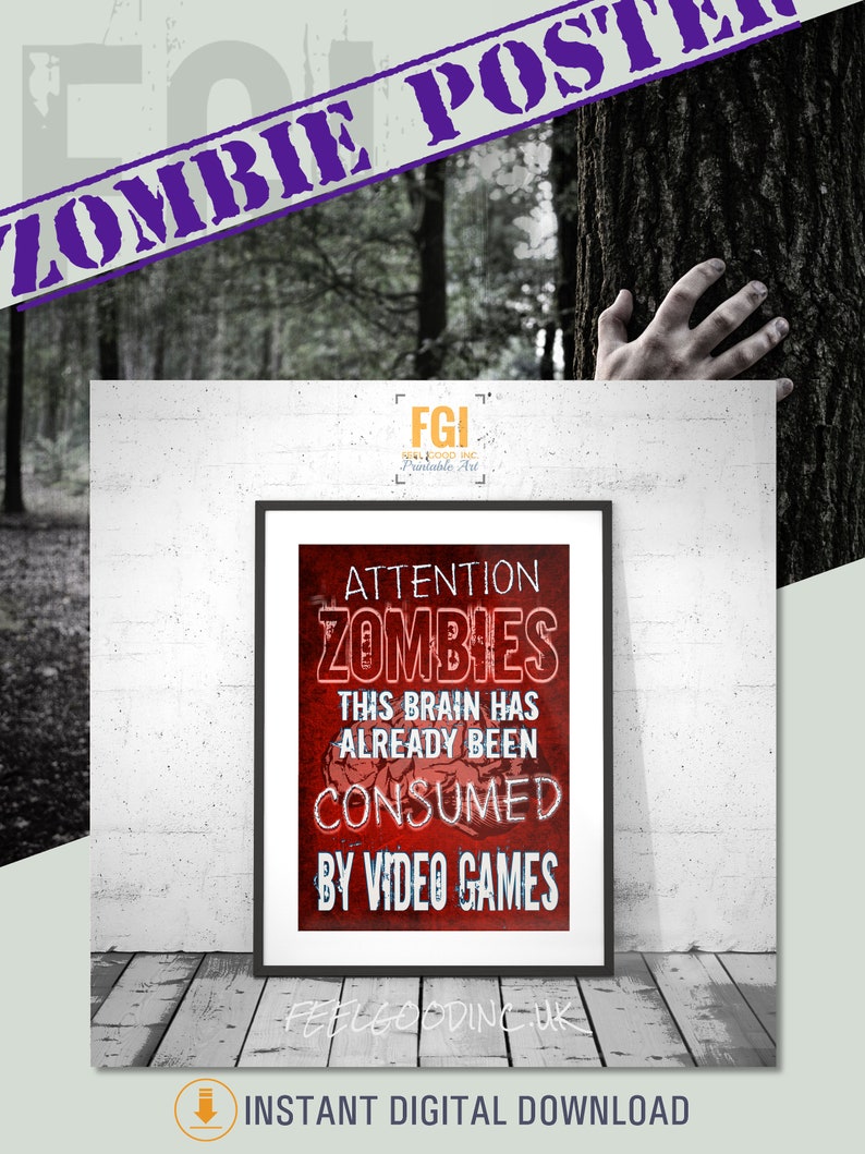 ATTENTION ZOMBIES Zombie Video Game Poster Zombie Survival | Etsy