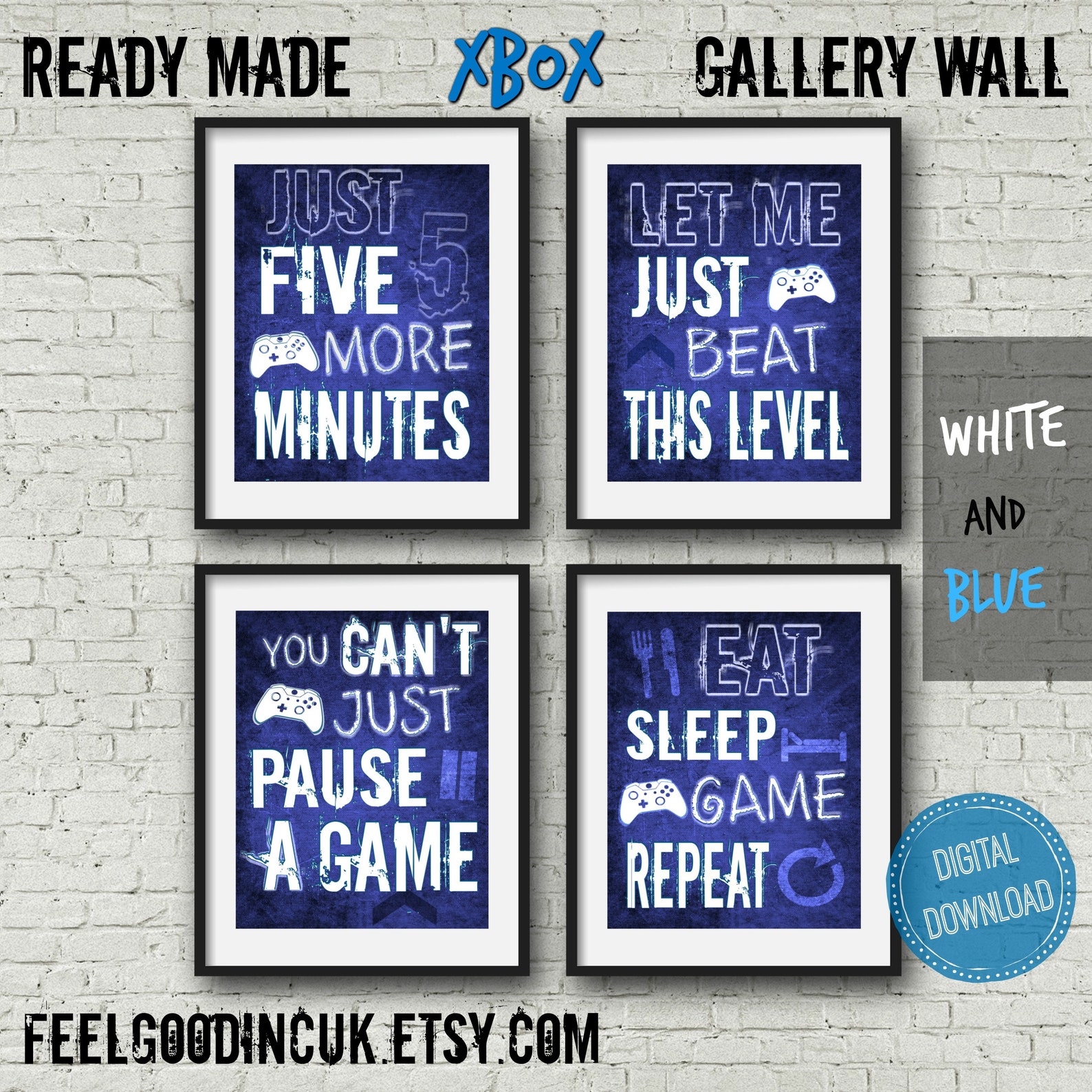 Xbox Set of Four Navy Blue Video Game Prints video game | Etsy