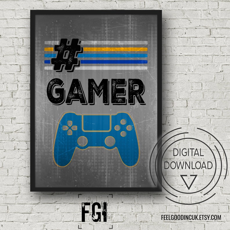 Teen boy bedroom PlayStation Gaming Art Set of Four game | Etsy