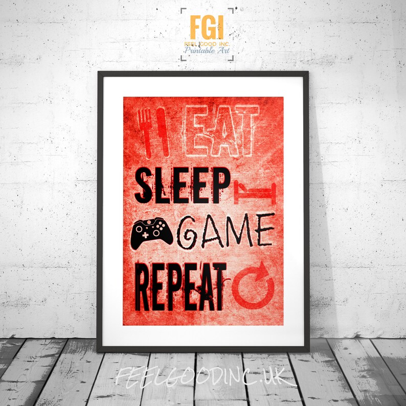 XBOX Gamer Eat Sleep Game Repeat Boys Wall Decor RED Video - Etsy