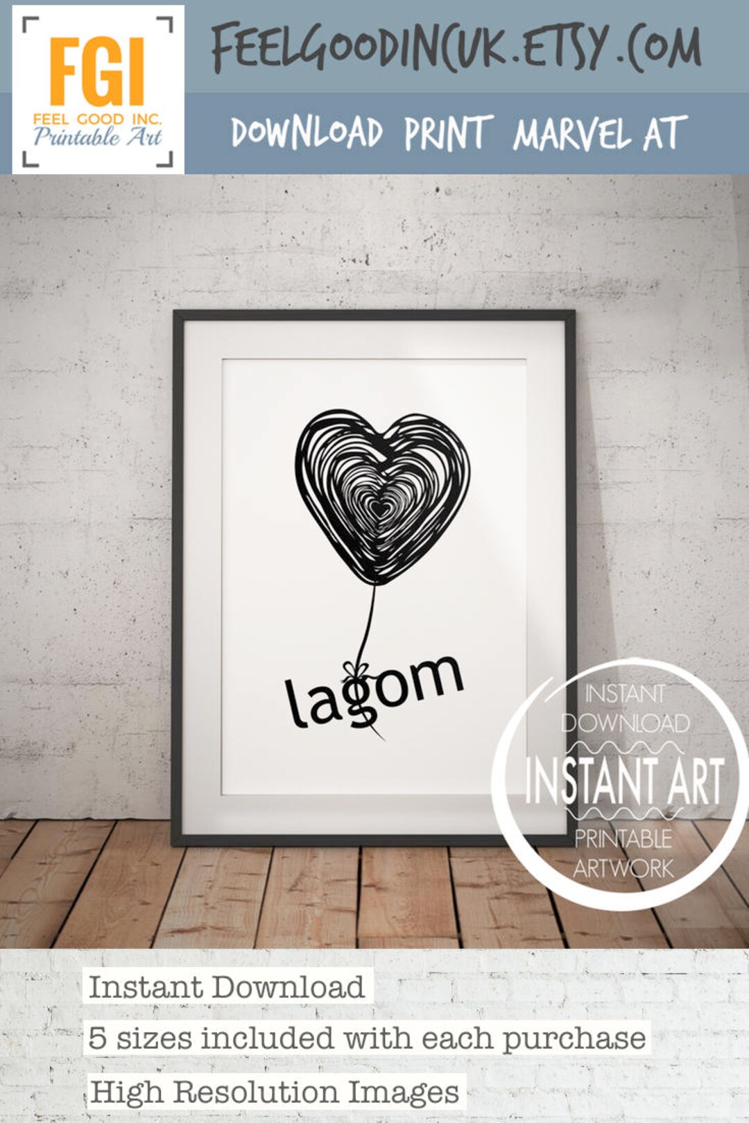 LAGOM HEART Wall Art, Lagom Printable, Lagom Gift, Gift for Her, Hygge ...