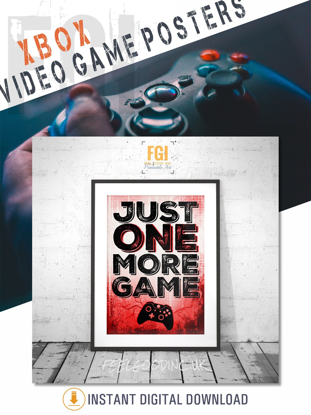 XBOX Controller Print, Just One More Game, Red, Xbox, Xbox Poster, Xbox ...