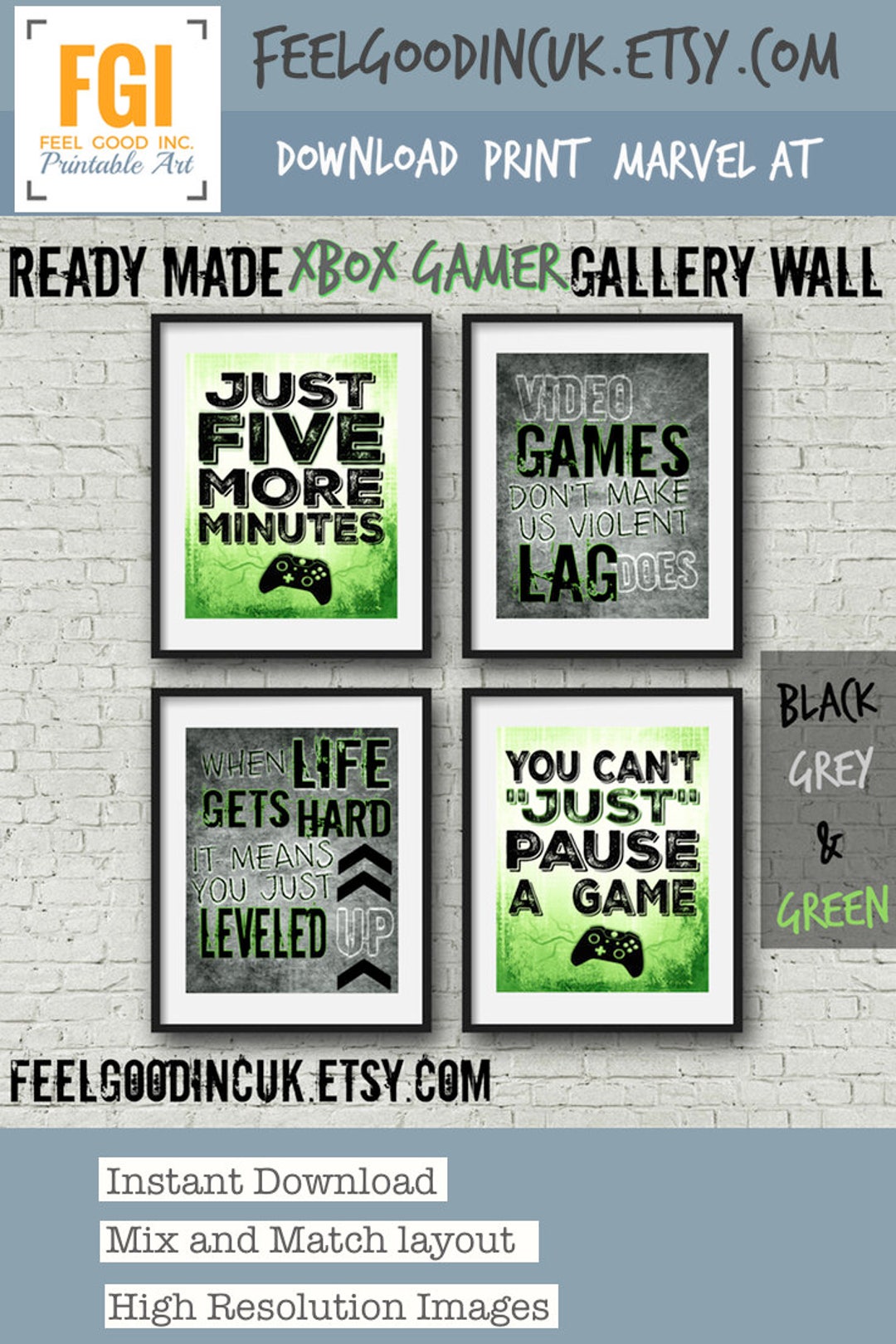 Set of Four XBOX Video Game Prints for Teen Boy Bedroom or Gamer Room ...