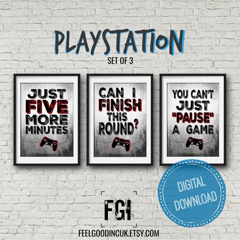 Set of Three Red PLAYSTATION Video Game Prints PS4 - Etsy