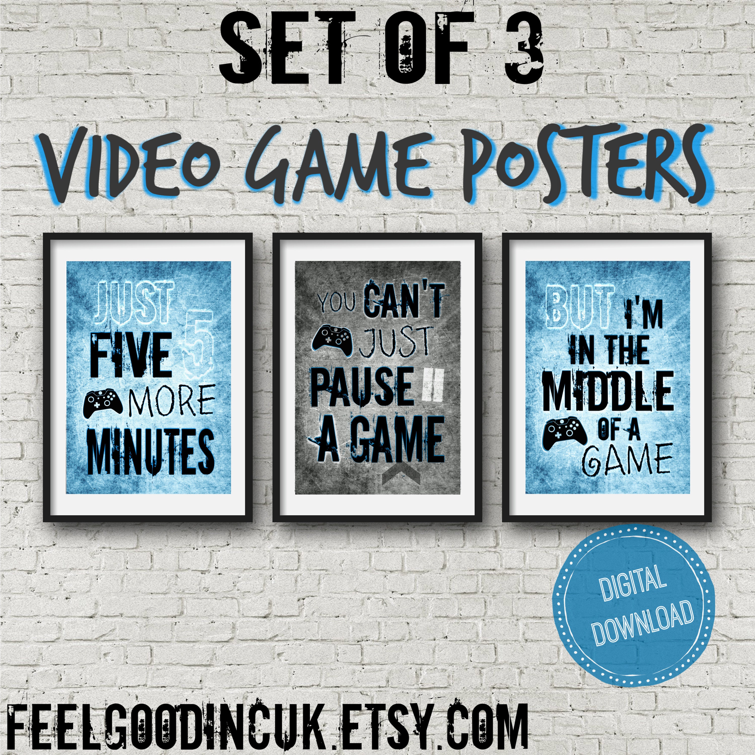 Set of three XBOX Video Game Prints for gamer room or boy | Etsy