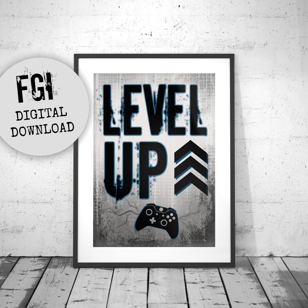 Blue Level up VIDEO GAME POSTER Video Game Wall Art Mancave - Etsy UK