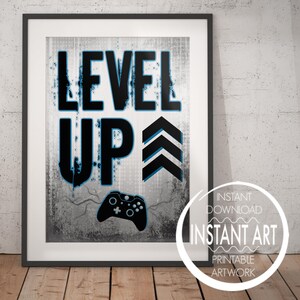 Blue Level up VIDEO GAME POSTER Video Game Wall Art Mancave - Etsy UK