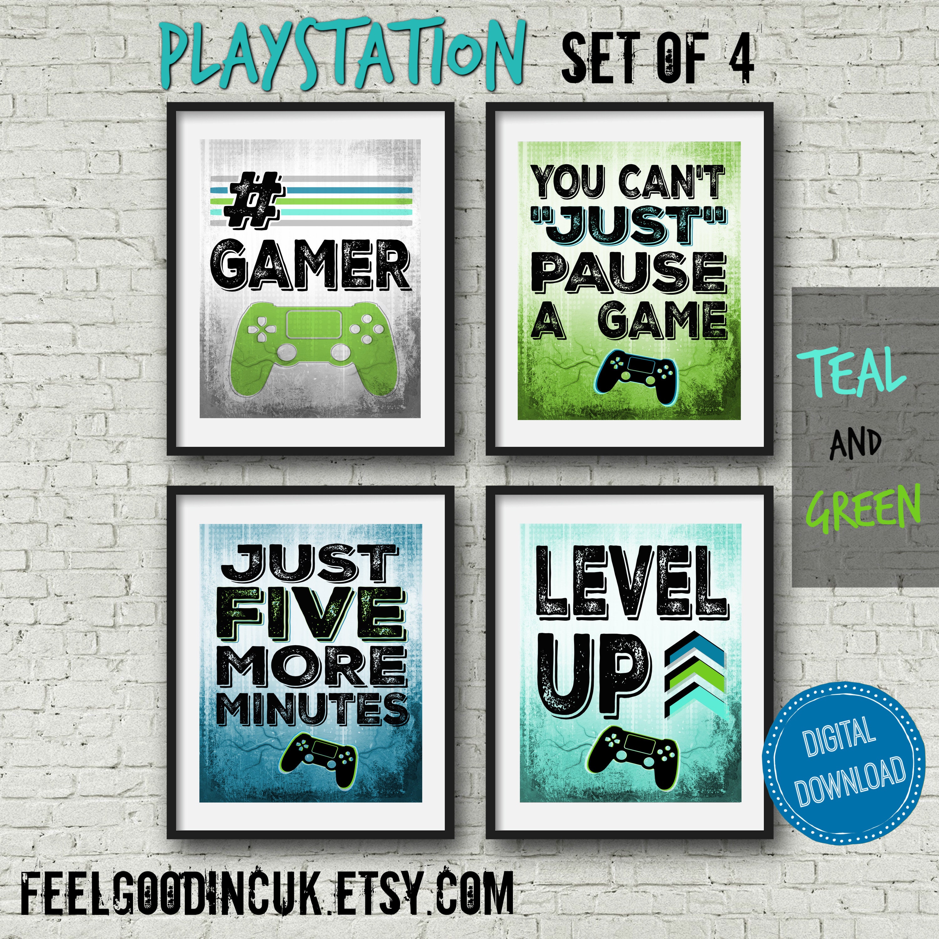 PLAYSTATION Green and Teal Prints Playstation Gamer Teen Boy | Etsy