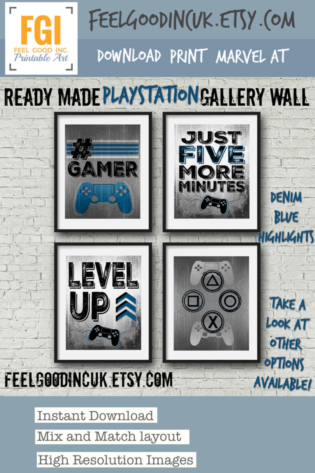 Set of Four PLAYSTATION Video Game Prints for Gamer Room or Boy Bedroom ...