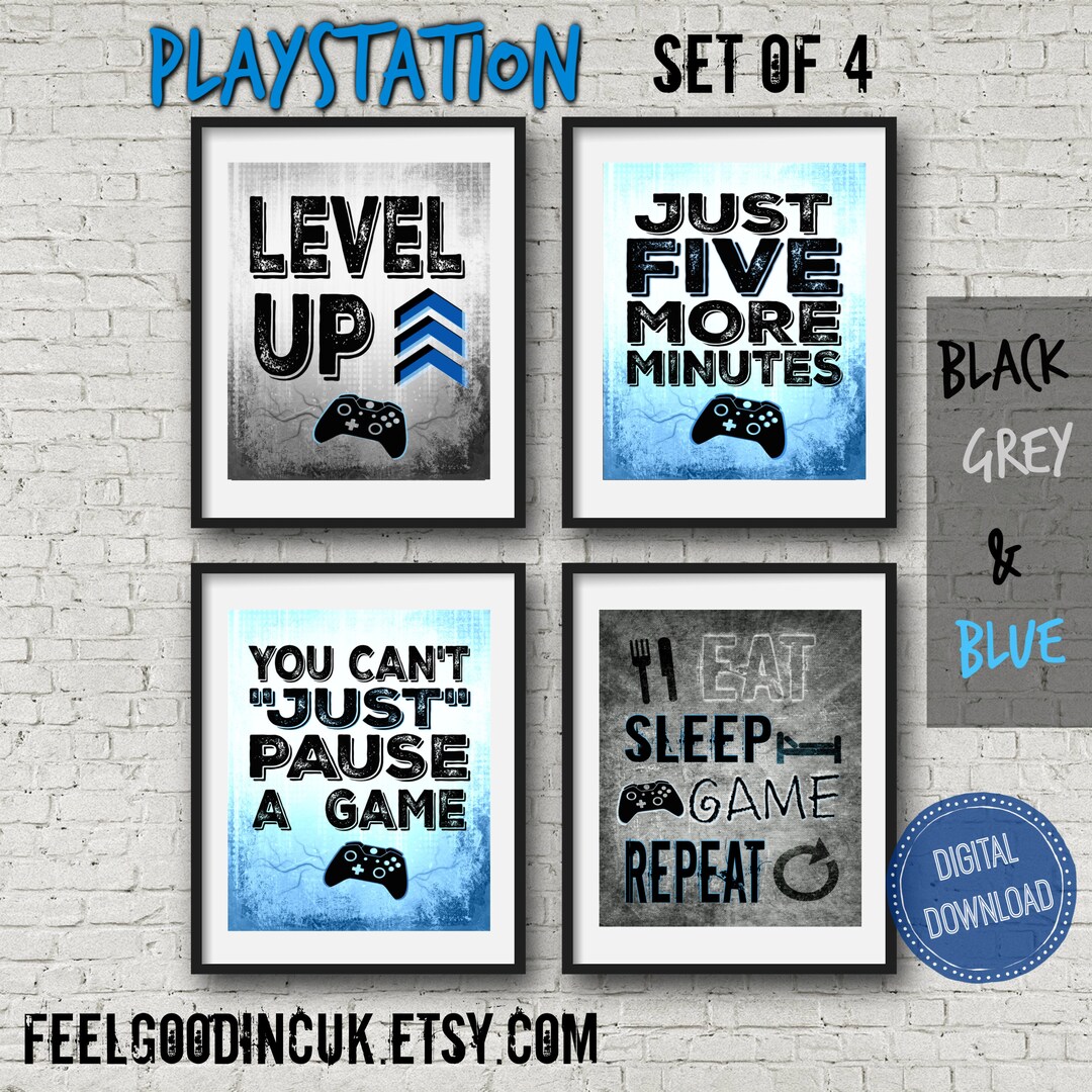 XBOX Game Room Wall Art for Kids Bedroom, Set of Blue Xbox Prints ...