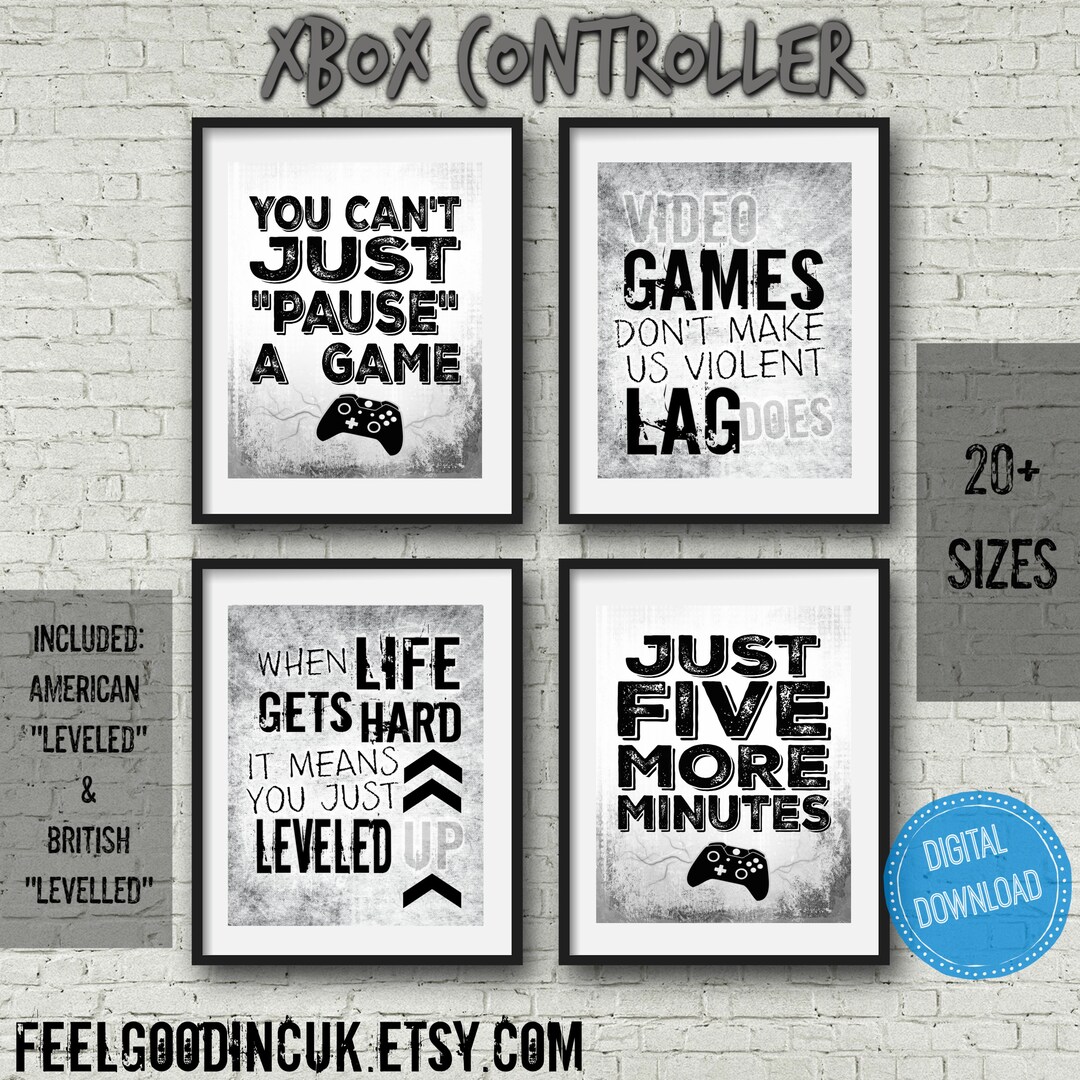 SET OF FOUR Xbox Video Game Posters, Light Grey, Xbox Controller, Xbox ...