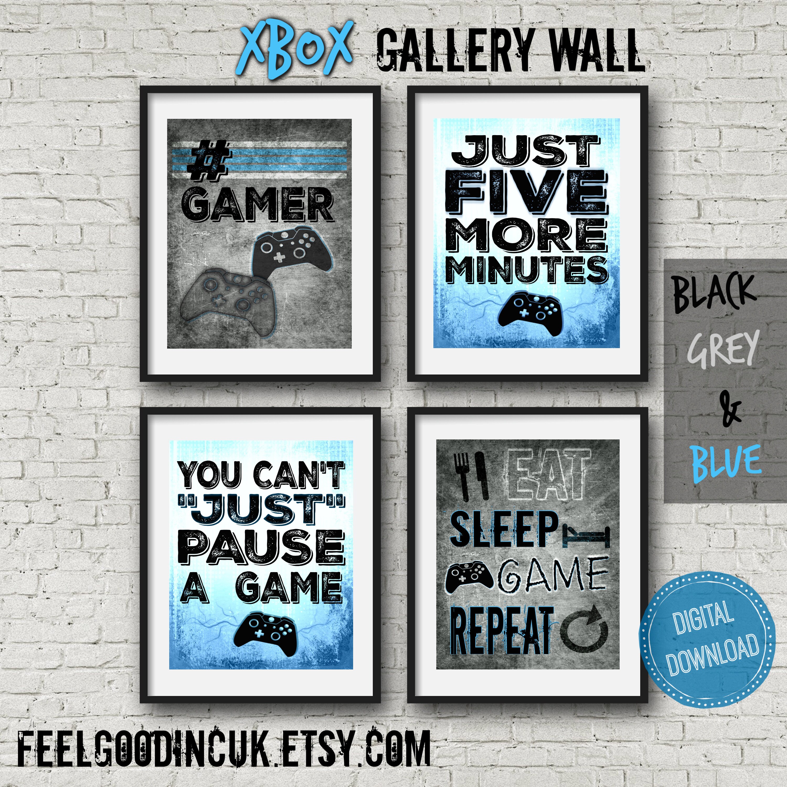 SET OF FOUR Video Game Posters Xbox Controller Blue Video | Etsy