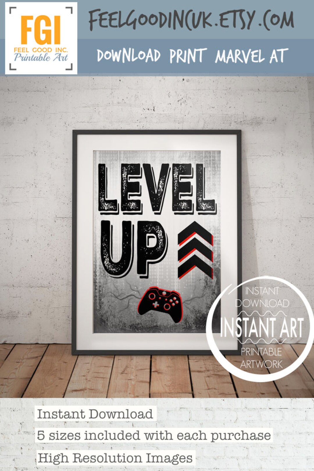 Red Level Up VIDEOSPIEL POSTER, Videospiel Wandkunst, Mancave Dekor ...