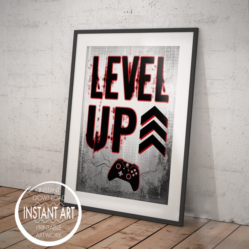 Red Level Up VIDEO GAME POSTER Video Game Wall Art Mancave | Etsy