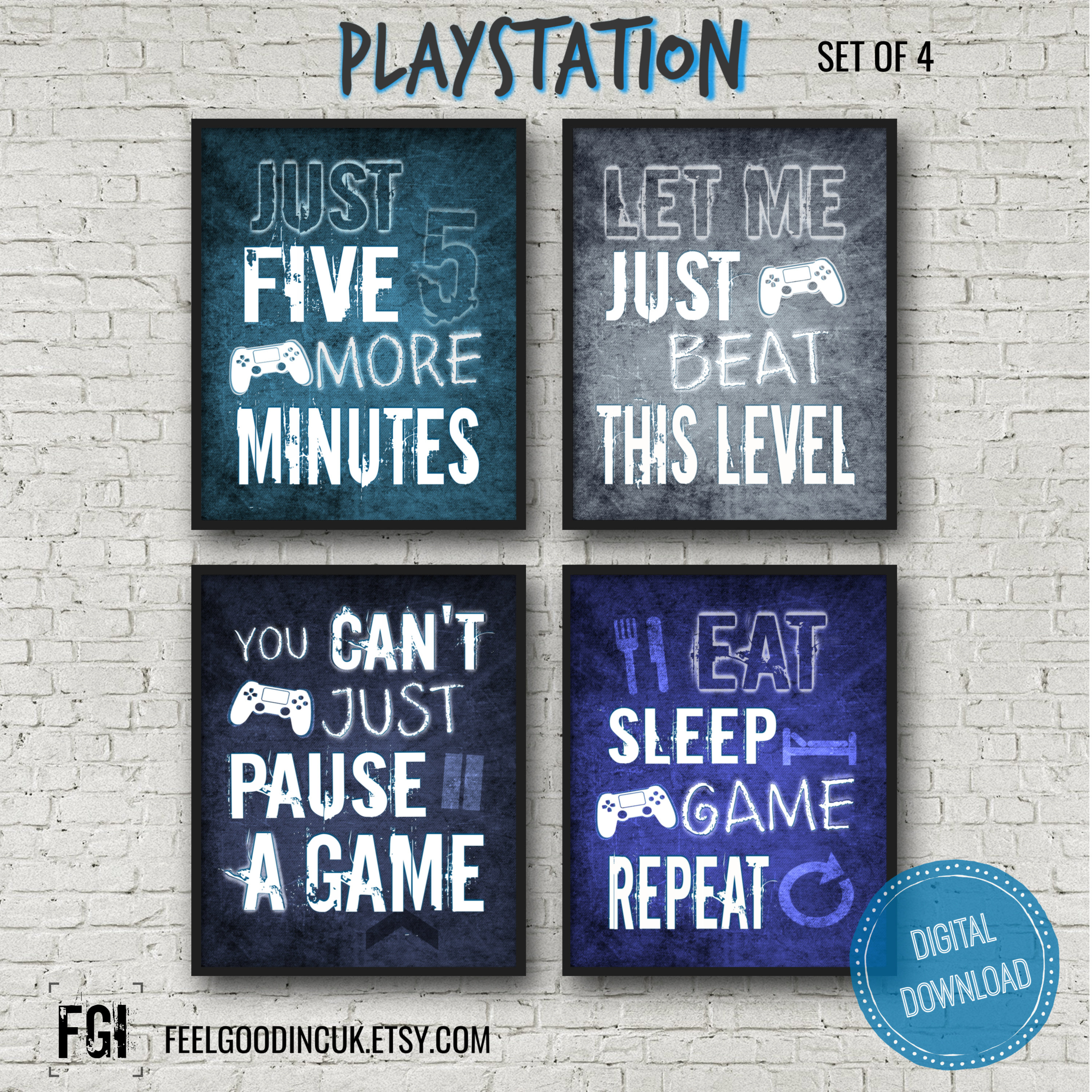 PLAYSTATION SET Four Blue Video Game Posters Gamer Wall Art - Etsy Canada