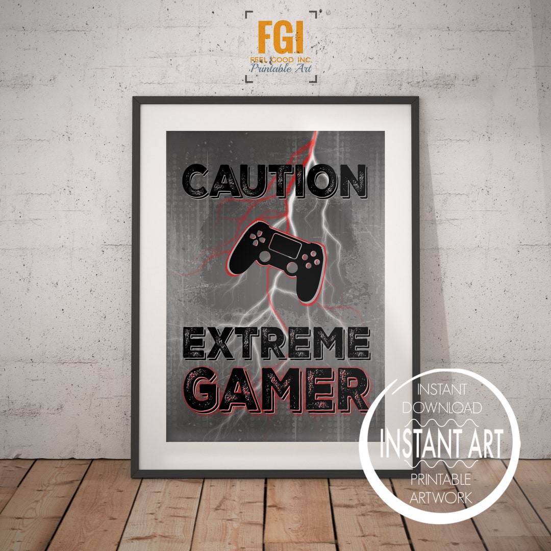 PLAYSTATION, Caution Extreme Gamer, Red, Video Game Poster, PS4 ...