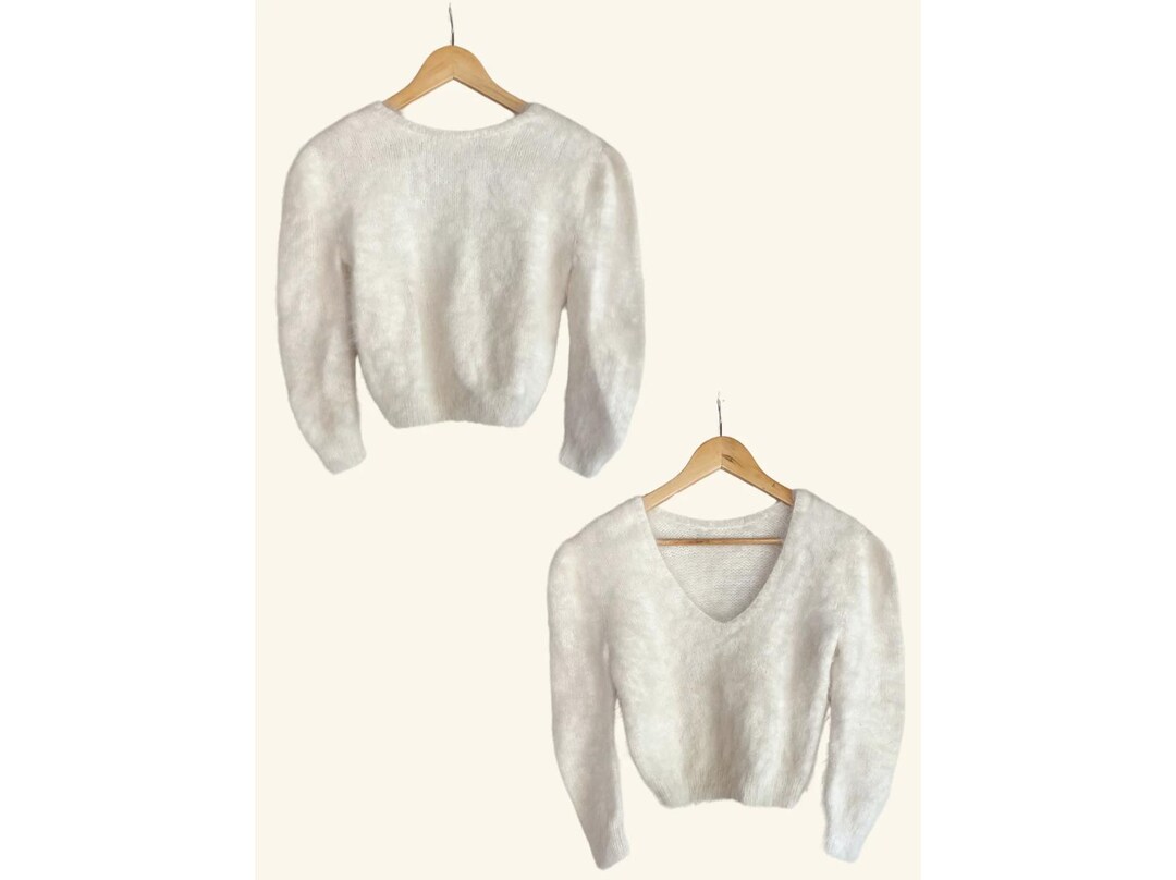 Vintage Cream Cropped Angora Sweater (S/M) - Etsy