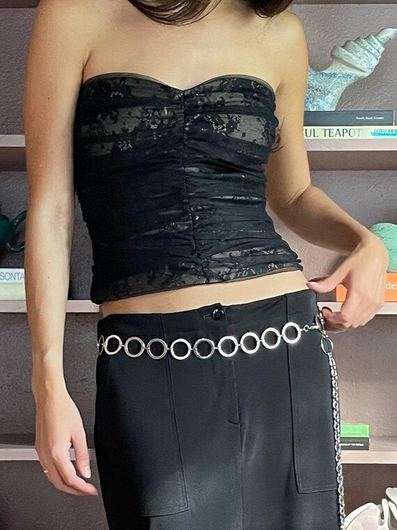 2000s Mesh and Lace Corset (XS) - Gem