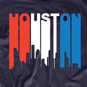 Houston Shirt - Retro Style Red White and Blue Houston Texas Skyline T ...