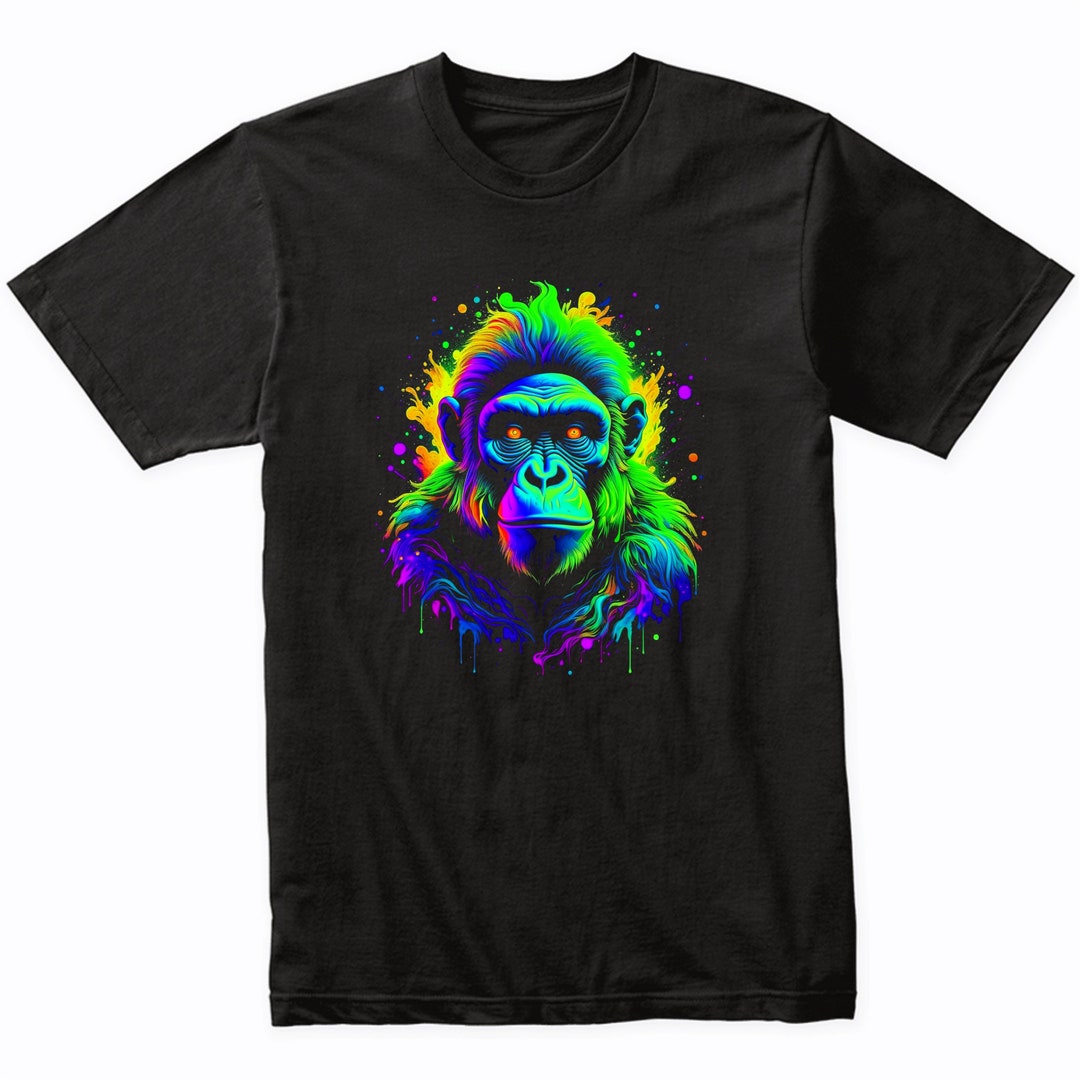 Bonobo Psychedelic Monkey Animal Art T-shirt - Vibrant Colorful Bright ...