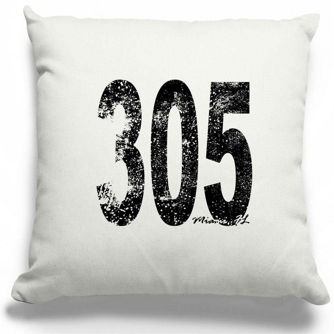 305 Miami Florida Area Code 100% Cotton Twill Fabric Throw Pillow Case ...