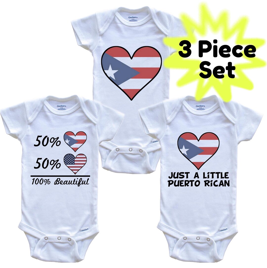 Puerto Rican American Heart Flag Baby Bodysuit Bundle (3 Piece Set ...
