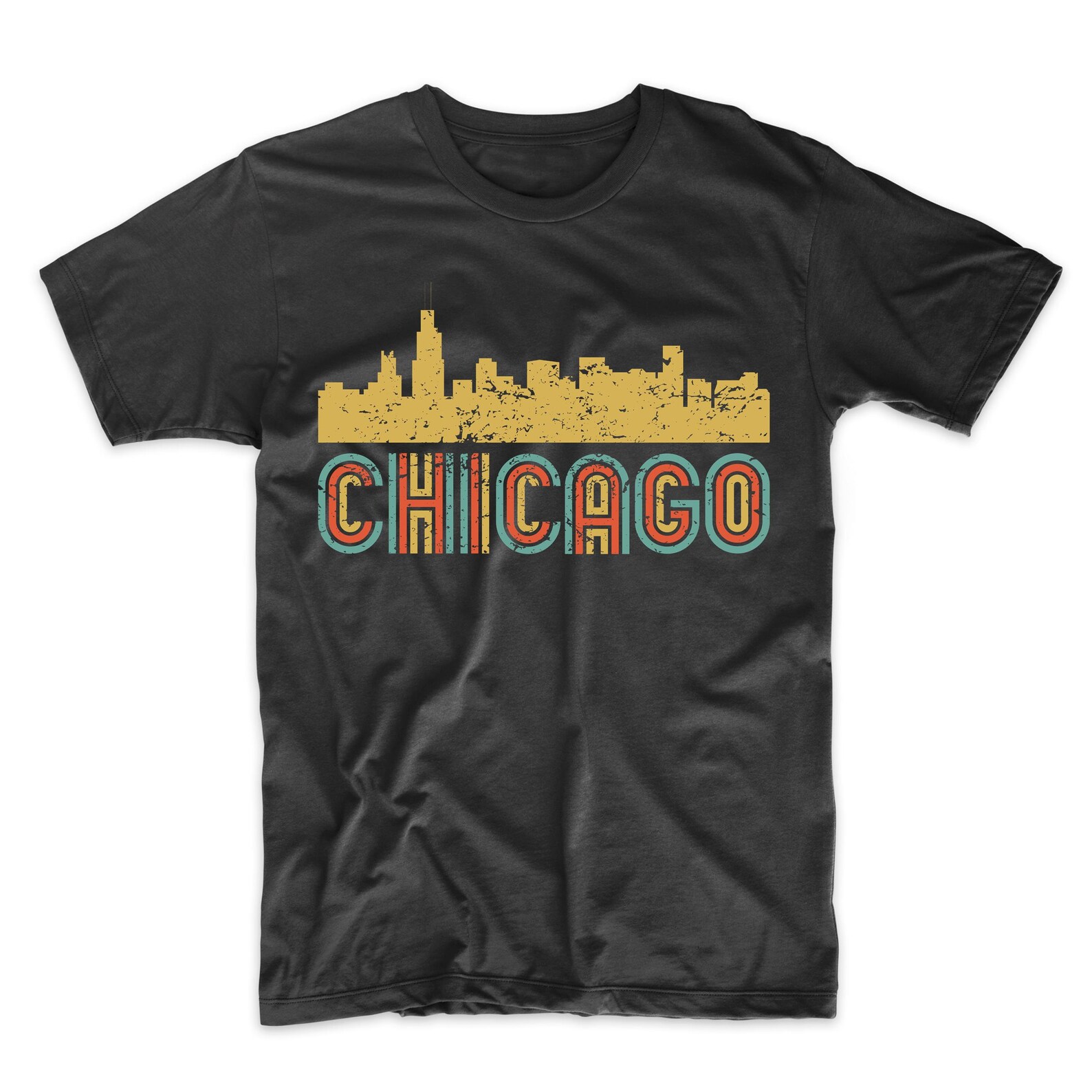 Men's Chicago Shirt - Retro Vintage Style Chicago Illinois Skyline T ...